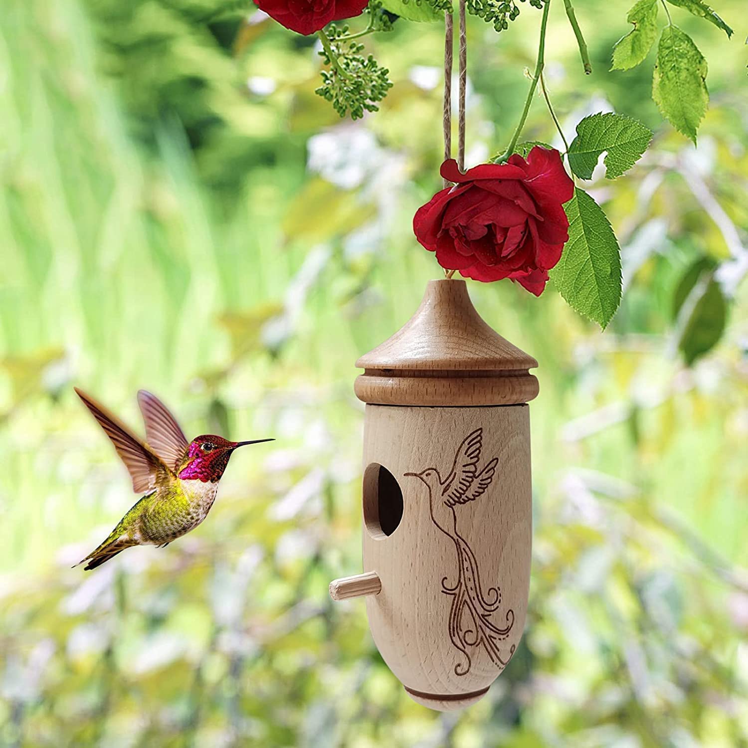 Hummingbird Houses,Natural Crude Wood Humming Bird House Outside Hanging,Hummingbird Nest for Wren Swallow Sparrow Hummingbird Finch Houses (E)