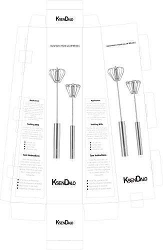 KSENDALO Push Whisk Set(12inch & 14inch) Stainless Steel Easy Whisk for Mixing Milk and Other Liquids, Automatic Whisk Push Saves Much Energy, Silver