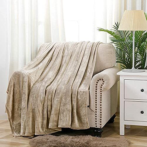 BOURINA Fleece Blanket Flannel Throw Blanket (Beige,Throw Size) Lightweight Cozy Microfiber Blanket for Sofa, Couch, Bed, Camping, Travel, 50x60 inches