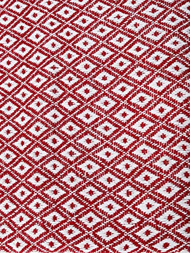 Throw Blanket With Fringes in Mini Diamond Design 50x60 Inch -Red White, Cotton Throw For Sofa, Chair, Bed, & Everyday Use, Well crafted for durability, Farmhouse Throw,All Season Throw Blanket