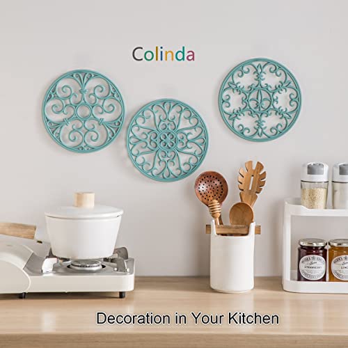 Silicone Trivet Mat - Non-Slip & Heat Resistant Kitchen Hot Pads for Countertops & Table - Kitchen Trivets for Hot Dishes & Cookware - Hot Pot Holder for Pots & Pans - Turquoise,Set of 3
