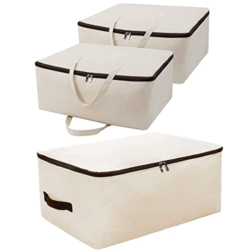Beige Canvas Soft Storage Bags Set, Breathable Fabric, Large Different Size for Closet Shelves, 1pcs XL Bag, 2pcs L Size Bags