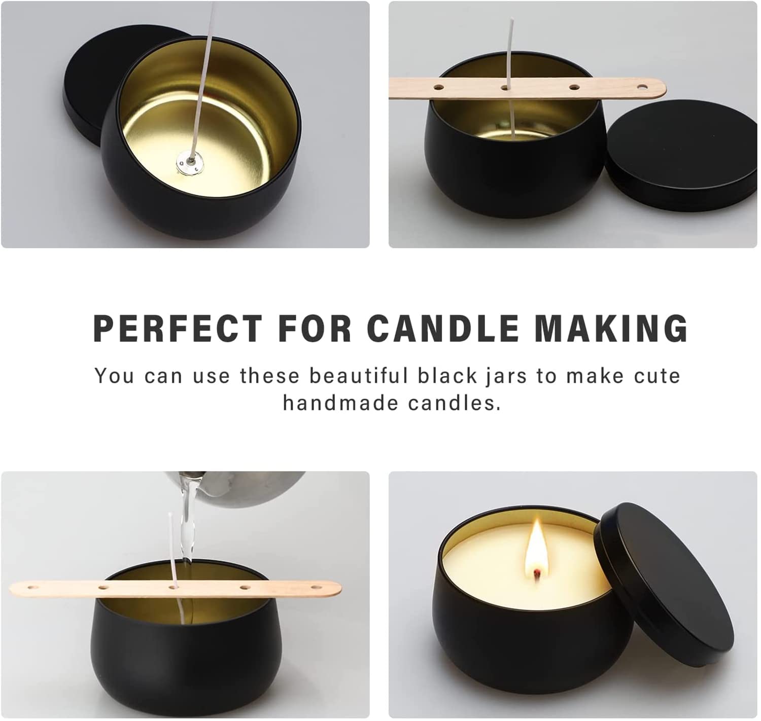 Black Candle Tins 24 Pieces,8oz Candle Jars Candle Containers with Lids, 8 oz, for Candles Making, Arts & Crafts, Storage, and Gifts