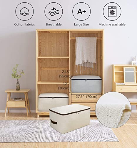 Beige Canvas Soft Storage Bags Set, Breathable Fabric, Large Different Size for Closet Shelves, 1pcs XL Bag, 2pcs L Size Bags