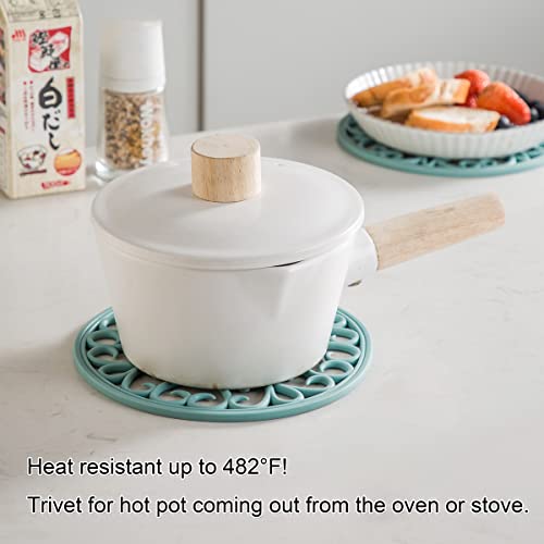 Silicone Trivet Mat - Non-Slip & Heat Resistant Kitchen Hot Pads for Countertops & Table - Kitchen Trivets for Hot Dishes & Cookware - Hot Pot Holder for Pots & Pans - Turquoise,Set of 3