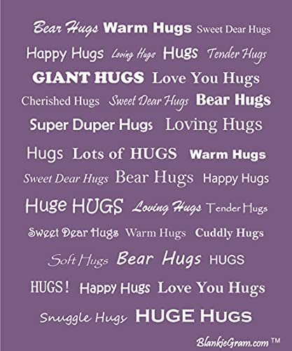BlankieGram “Hugs” Plush Throw Blanket- Inspired Gift Ideas for The Entire Family, Comfort Gifts, Purple