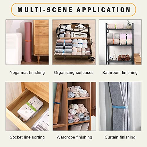 LELE LIFE 30Pcs Roll-up Clothes Storage Elastic Band, Adjustable Clothing Storage Strap with Button and Buttonholes, Travel Luggage Space Saver, Drawer and Closet Organizer, White