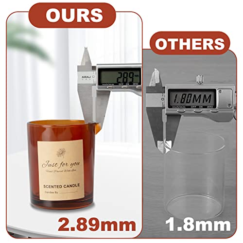 CONNOO 15 Pack 7 oz Amber Glass Candle Jars with Bamboo Lids for Making Candles, Empty Candle Container Tins with Carving Lids and Labels, Bulk Candle Tins
