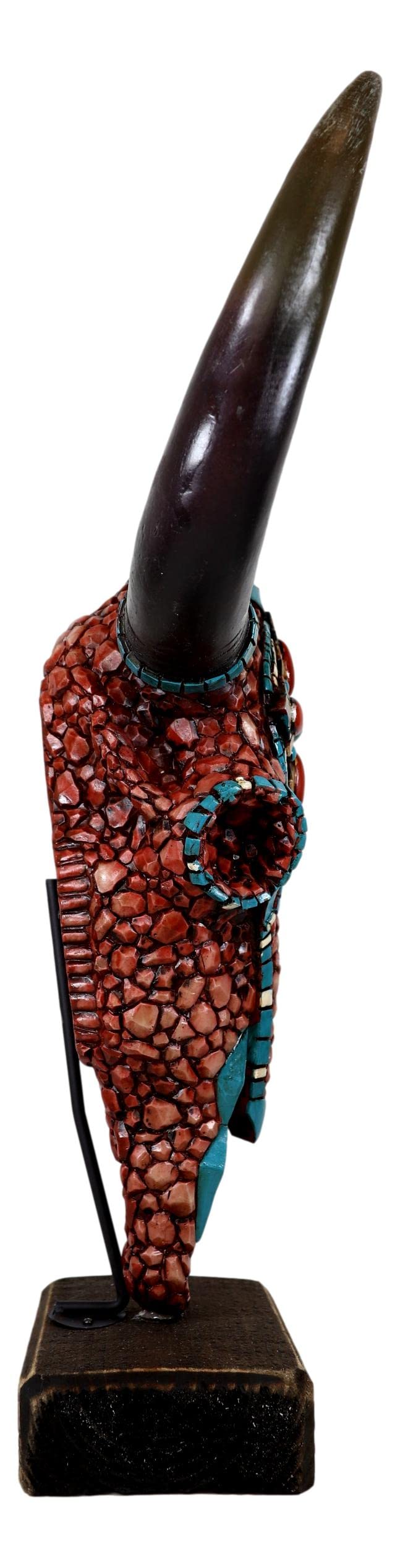 Ebros Gift 18" High Large Western Southwest Steer Bison Buffalo Bull Cow Skull Head with Red Fire Stones Turquoise Beads and Cross Design Desktop Sculpture Native Indian Sacred Skulls
