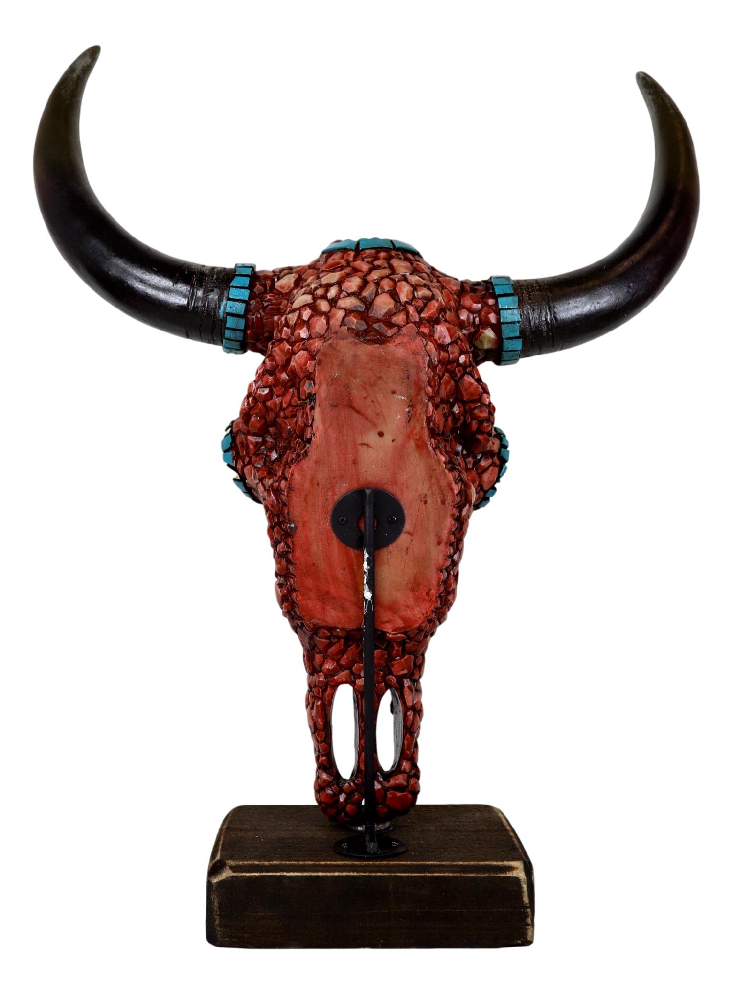 Ebros Gift 18" High Large Western Southwest Steer Bison Buffalo Bull Cow Skull Head with Red Fire Stones Turquoise Beads and Cross Design Desktop Sculpture Native Indian Sacred Skulls
