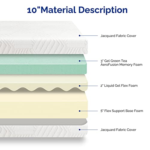 Airdown 10 Inch Twin Mattress, Green Tea Memory Foam Mattress for Kids Bunk Bed, Medium Firm, Bed-in-a-Box, CertiPUR-US Certified, Made in USA