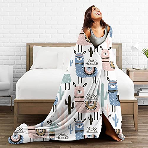Llama and Cactuses Throw Blanket Warm Ultra-Soft Micro Fleece Blanket for Bed Couch Living Room Decoration