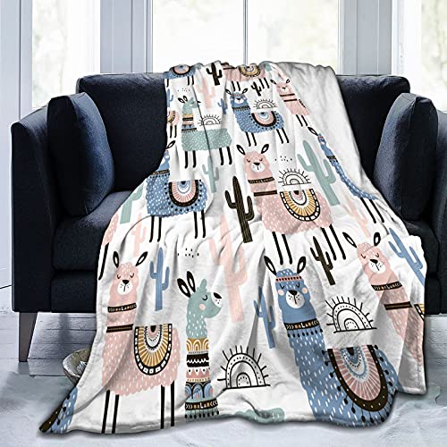 Llama and Cactuses Throw Blanket Warm Ultra-Soft Micro Fleece Blanket for Bed Couch Living Room Decoration
