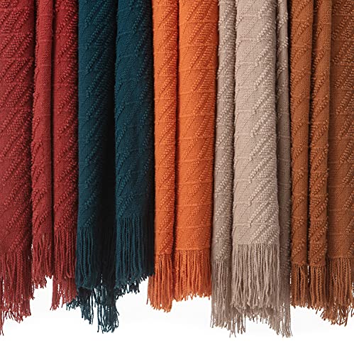 Chanasya Orange Throw Blanket with Tassels - Acrylic Knitted Super Soft Warm Cozy Lightweight Chic Boho Pumpkin Blanket for Fall Bed Sofa Chair Couch Cover Living Bed Room (50x65 Inches) Orange