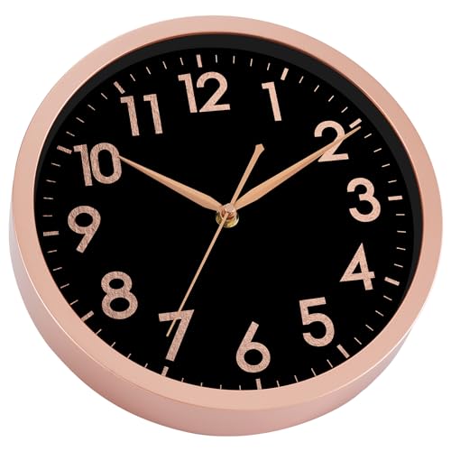 AKCISOT Wall Clock 10 Inch Rose Gold Modern Wall Clocks Battery Operated - Analog Small Silent Non Ticking Clock Decorative for Living Room, Office, Bedroom, Bathroom, Kitchen