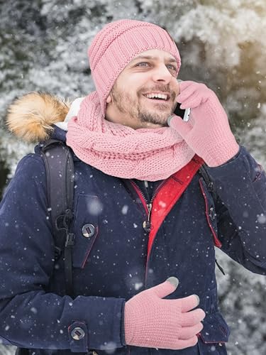Aneco Winter Warm Knitted Scarf Beanie Hat and Gloves Set Men & Women's Soft Stretch Hat Scarf and Mitten Set