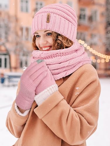 Aneco Winter Warm Knitted Scarf Beanie Hat and Gloves Set Men & Women's Soft Stretch Hat Scarf and Mitten Set