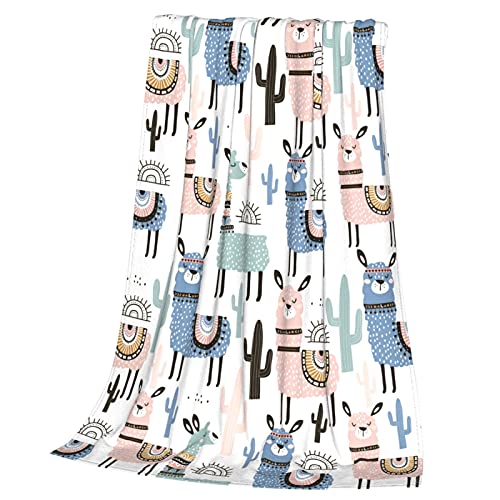 Llama and Cactuses Throw Blanket Warm Ultra-Soft Micro Fleece Blanket for Bed Couch Living Room Decoration