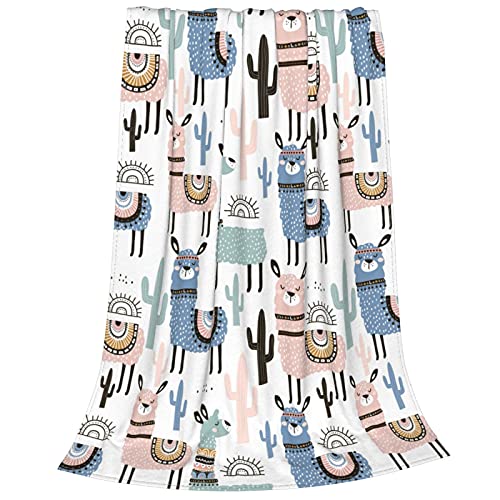 Llama and Cactuses Throw Blanket Warm Ultra-Soft Micro Fleece Blanket for Bed Couch Living Room Decoration