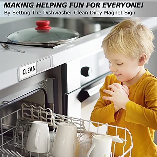 Dishwasher Magnet Clean Dirty Sign, Non-Scratching/Super Strong Soft Magnet with Double-Sided Adhesives/Easy to Read & Slide for Kitchen/Dishwasher/Fridge/Laundry/Washing Machine (Silver & White)