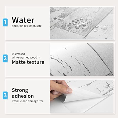 Art3d 120"x17.3" Peel and Stick Wallpaper - Decorative Self Adhesive Contact Paper for Cabinets Countertop Shelf Kitchen Wallpaper,White-Washed