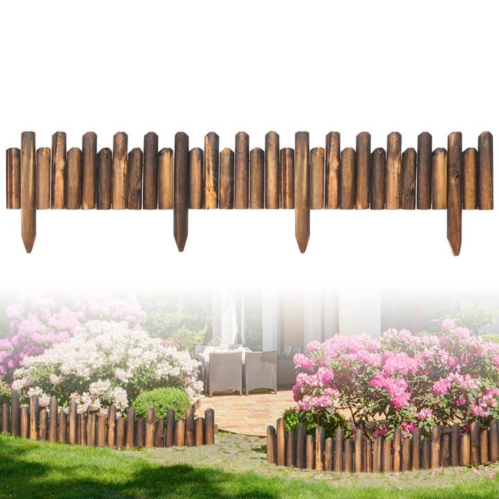 Gtouse Wooden Fence Edging, Garden Fencing Border, Wood Landscape Edging Border for Decorative Spring Garden Patio Pathway Courtyards Balconies Planting Fences
