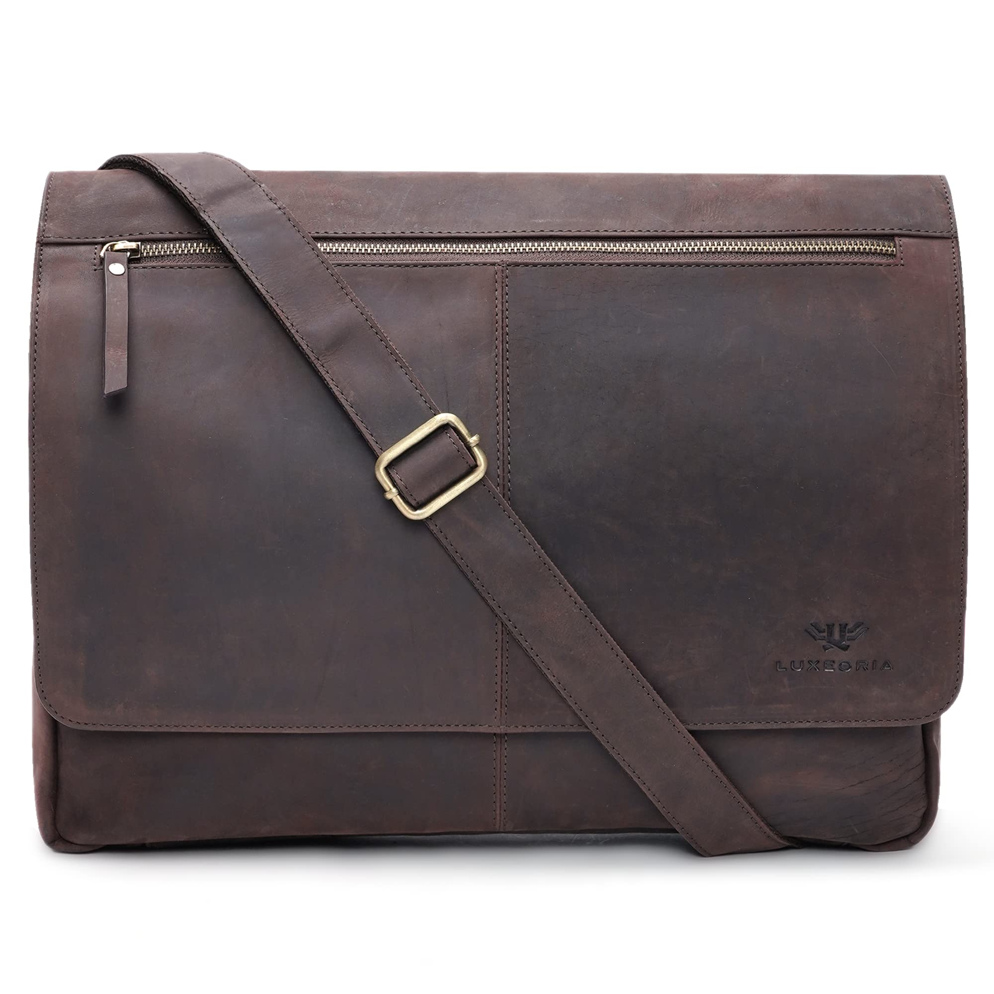LUXEORIA Leather Briefcase Shoulder Bag for Women & Men, Over the Shoulder Bag for Women Crossbody & Mens Briefcase Office Bag for Travel | Opulent - Dark Brown