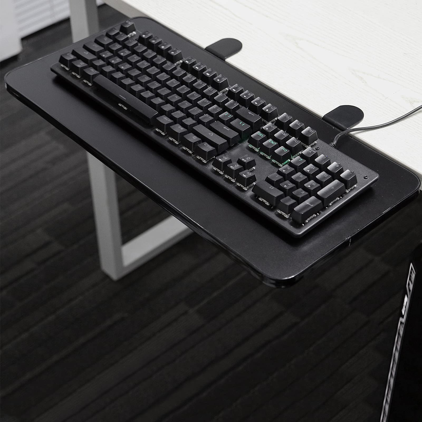 JAPCHET 20.5x9.8 Inches Ergonomics Desk Extender Tray, Clamp-on Keyboard Extension Platform, Keyboard Foldable Tray for Elbow Rest Desk Arm Support, Include Adjustable Clamps, Black, Table Mount