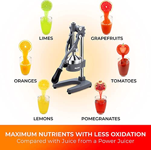Mueller Citrus Juicer - Professional Manual Juice Press and Orange Juicer - Premium Quality Heavy Duty Grapefruit Juicer and Lemon Squeezer - Metal Orange Juice Squeezer - Light Gray
