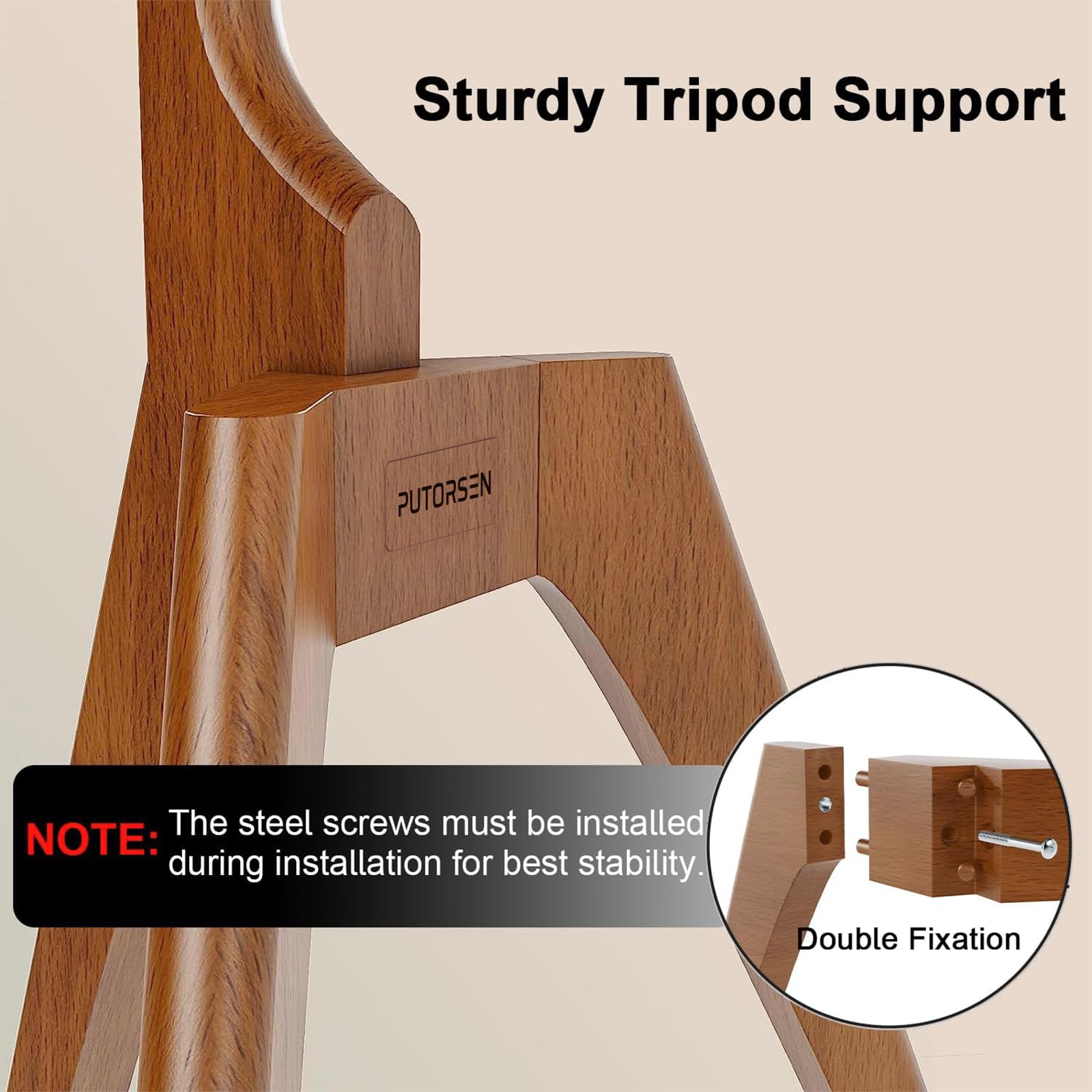 PUTORSEN Premium Wood Easel TV Stand, Adjustable TV Tripod Stand for 45-65 Inch LED LCD Screen, Swivel TV Floor Stand with Top TV Shelf and Magnetic Concealed Cable Management, Max Load 88lbs, Walnut