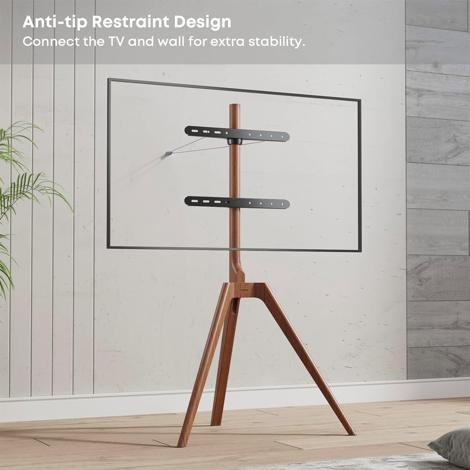 PUTORSEN Premium Wood Easel TV Stand, Adjustable TV Tripod Stand for 45-65 Inch LED LCD Screen, Swivel TV Floor Stand with Top TV Shelf and Magnetic Concealed Cable Management, Max Load 88lbs, Walnut