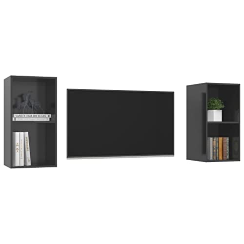 Homvdxl Floating TV Stand Set, 2PCS Wall Mounted Entertainment Center with Storage Cabinet 28.3" Modern TV Media Console Living Room Sideboard Cupboard Unit, Grey High Gloss