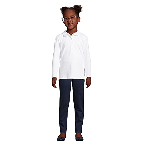 Lands' End Uniform Girls Long Sleeve Plain Knit Peter Pan Polo White Kids Medium