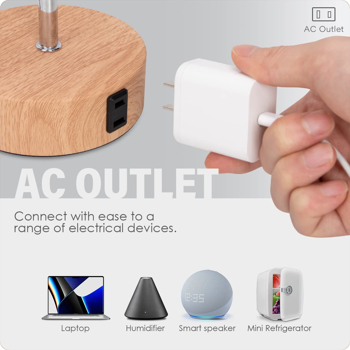 Yarra-Decor Bedside Lamp with USB A+C Charging Ports & AC Outlet Touch Control Table Lamp for Bedroom 3 Way Dimmable Nightstand Lamp with Fabric Shade for Home Office, Dorm(Bulb Included)
