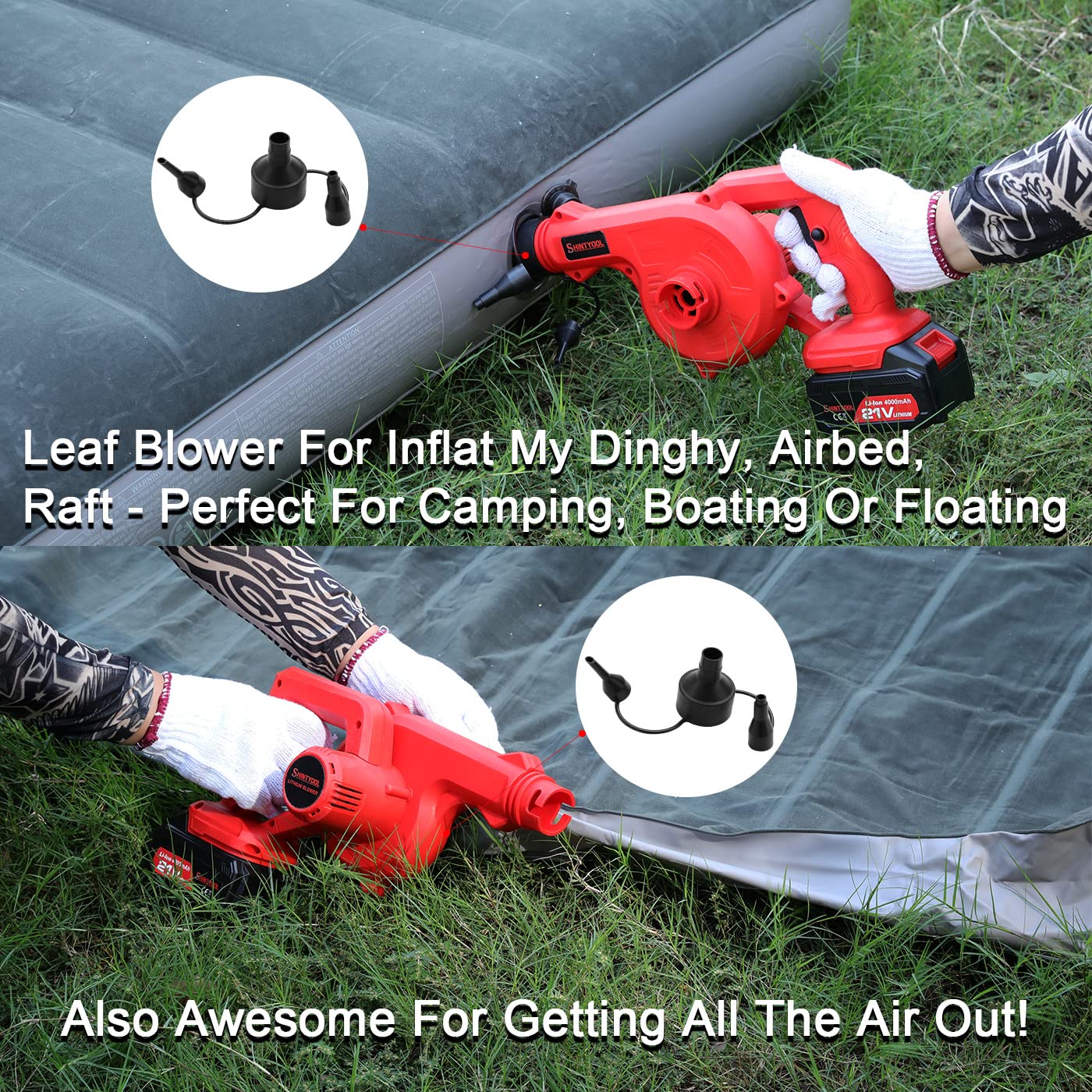 Mini Leaf Blower Red,2-in-1 Cordless Small Blower with 4.0Ah Battery and Charger,21v Blower for Inflating,Blowing Leaf,Clearing Dust & Small Trash,Car by SHINTYOOL