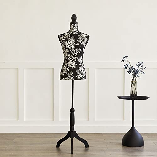 Female Mannequin Torso Dress Form Height Adjustable Pinnable Mannequin Body with Sturdy Tripod Stand for Home Decor, Jewelry & Clothing Display, White Flower
