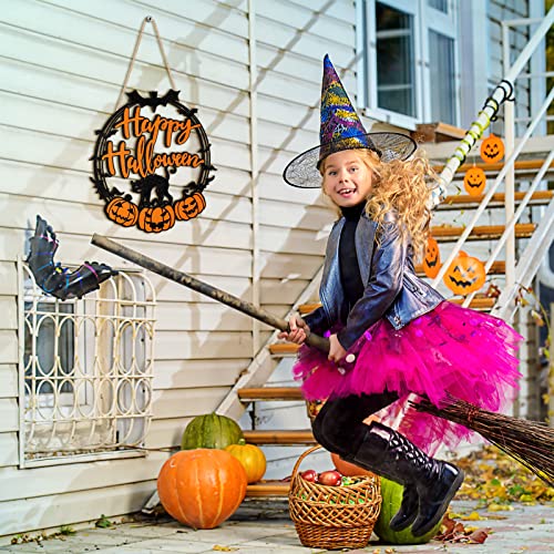 Bucherry Black Cat Pumpkin Hanging Sign Happy Halloween Front Door Welcome Sign Wall Decor Wall Plaque for Halloween Party