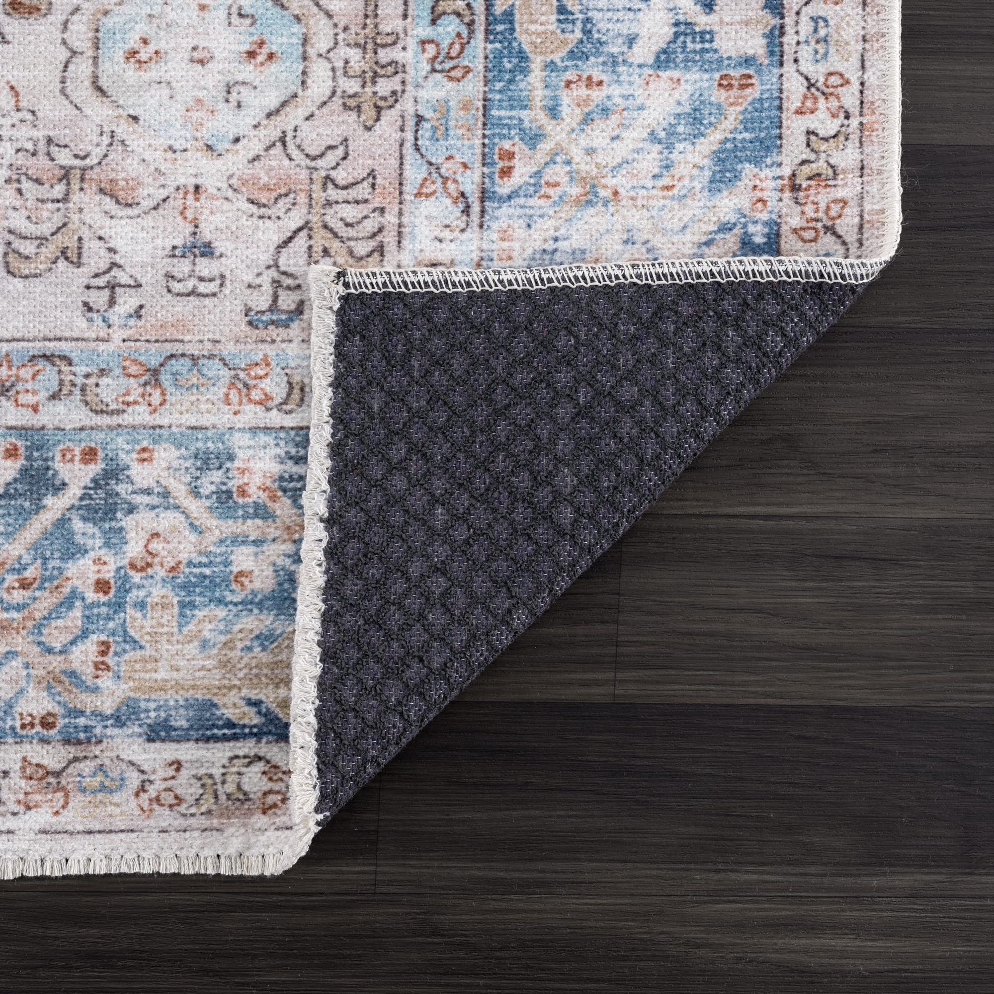 Bloom Rugs Caria Washable Non-Slip 12 ft Runner - Beige/Ocean Blue Traditional Runner for Entryway, Hallway, Bathroom, and Kitchen - Exact Size: 2'6" x 12'