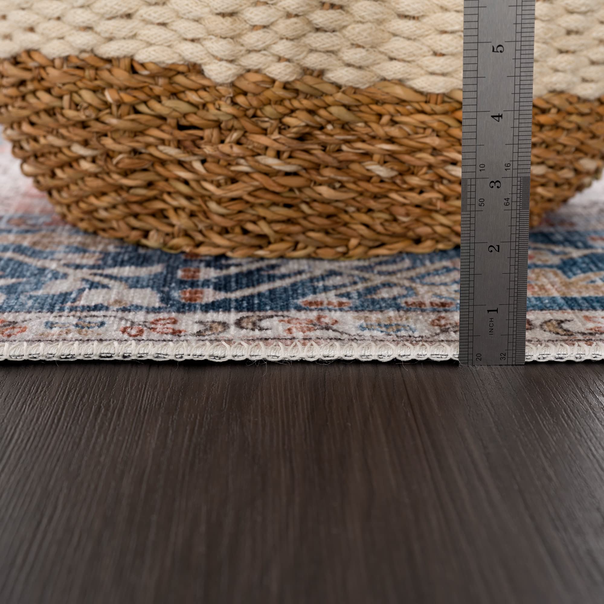 Bloom Rugs Caria Washable Non-Slip 12 ft Runner - Beige/Ocean Blue Traditional Runner for Entryway, Hallway, Bathroom, and Kitchen - Exact Size: 2'6" x 12'