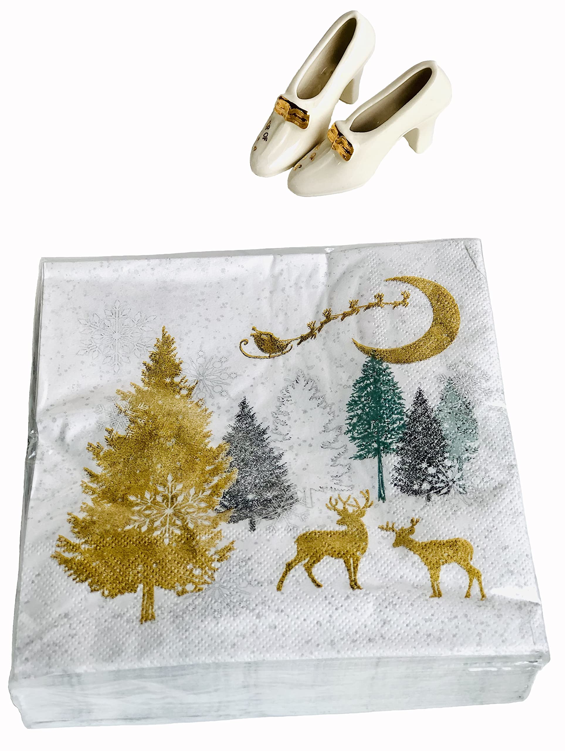 Nantucket 40-ct 13x13 Golden Deer Magic Christmas Napkins | Golden Winter Napkins for brunch party each 6.5''x6.5'' folded, 13''x13'' unfolded 4013315335