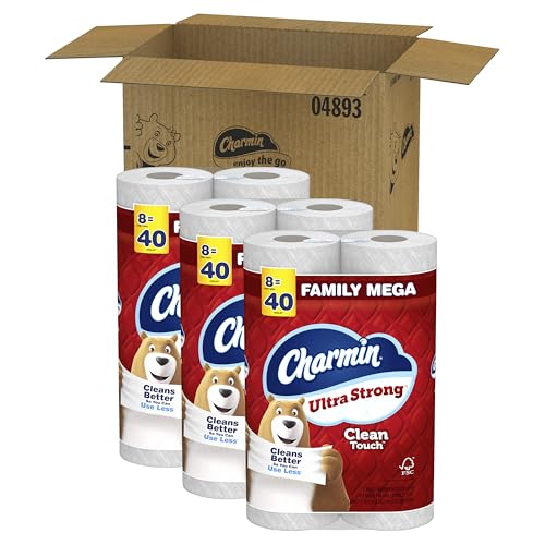 Charmin Toilet Paper Ultra Strong Clean Touch, 24 Family Mega Rolls = 120 Regular Rolls (Packaging May Vary), Bulk Toilet Paper, Household Essentials