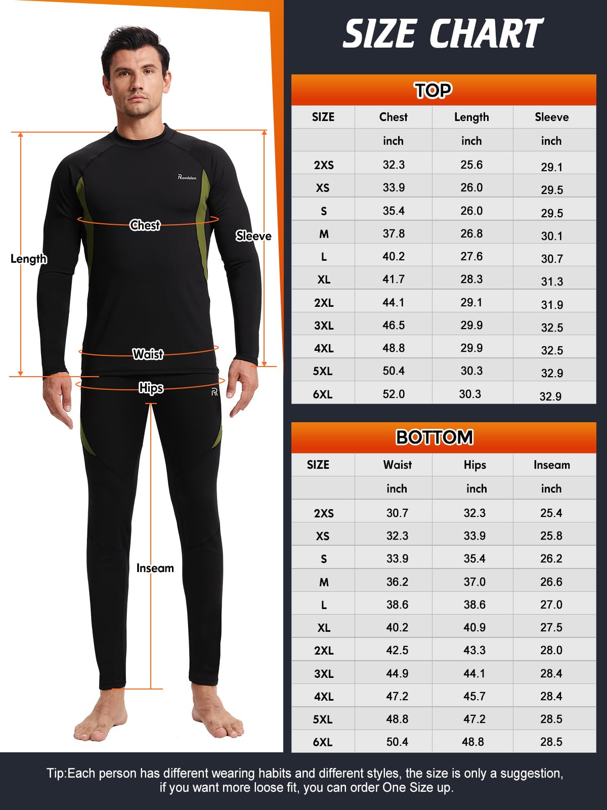 romision Thermal Underwear for Men- Fleece Lined Long Johns Winter Hunting Gear Base Layer Top & Bottom Set for Cold Weather A-Black