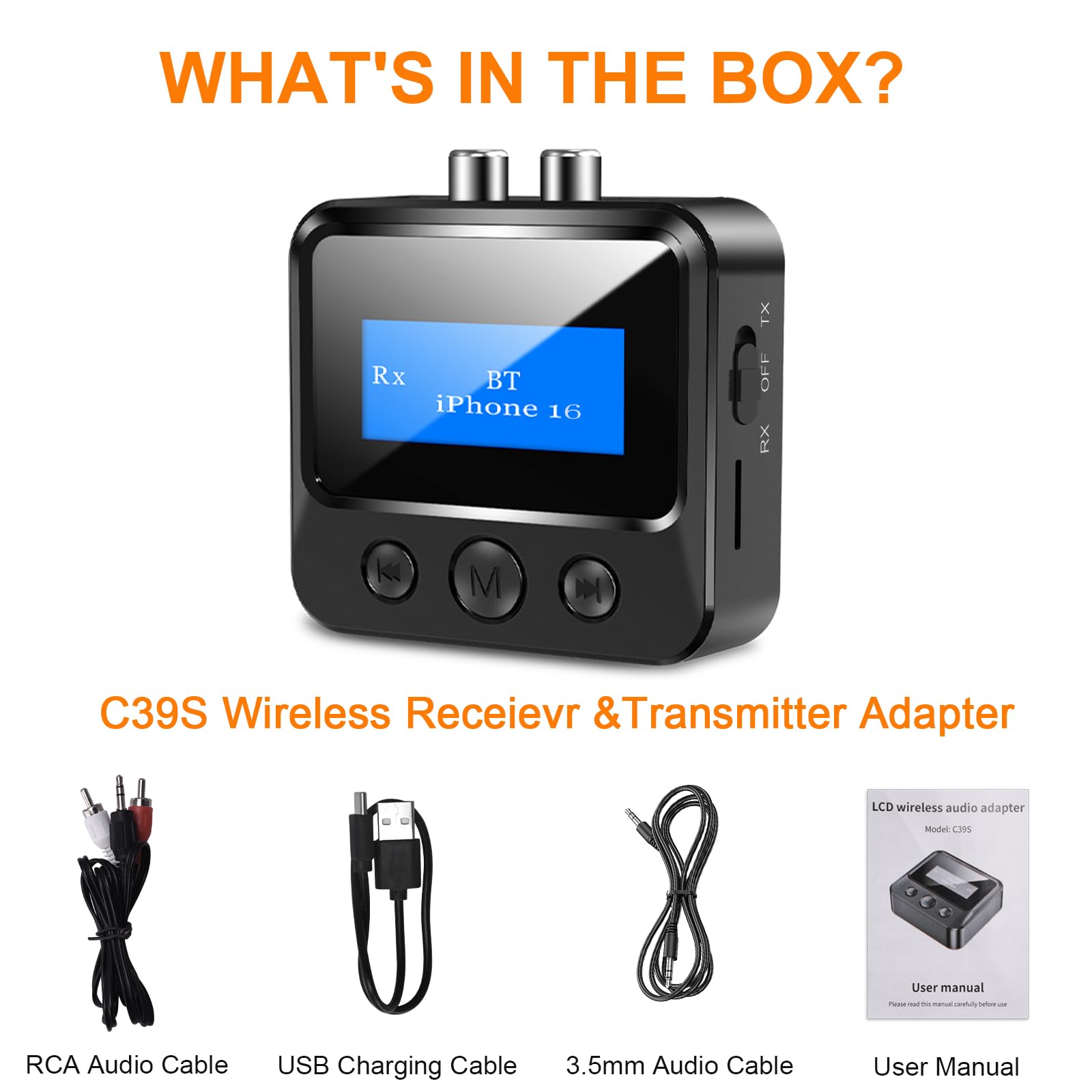 Bluetooth Transmitter Receiver for TV, Bluetooth Audio Adapter for Home Stereo with RCA 3.5mm AUX & Display, Bluetooth Transmitter for Headphones/Speakers/Airplane/Home Theater/PC/Car, TF Card Output