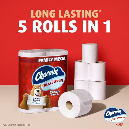 Charmin Toilet Paper Ultra Strong Clean Touch, 18 Family Mega Rolls = 90 Regular Rolls (Packaging May Vary), Household Essentials, Bathroom Essentials