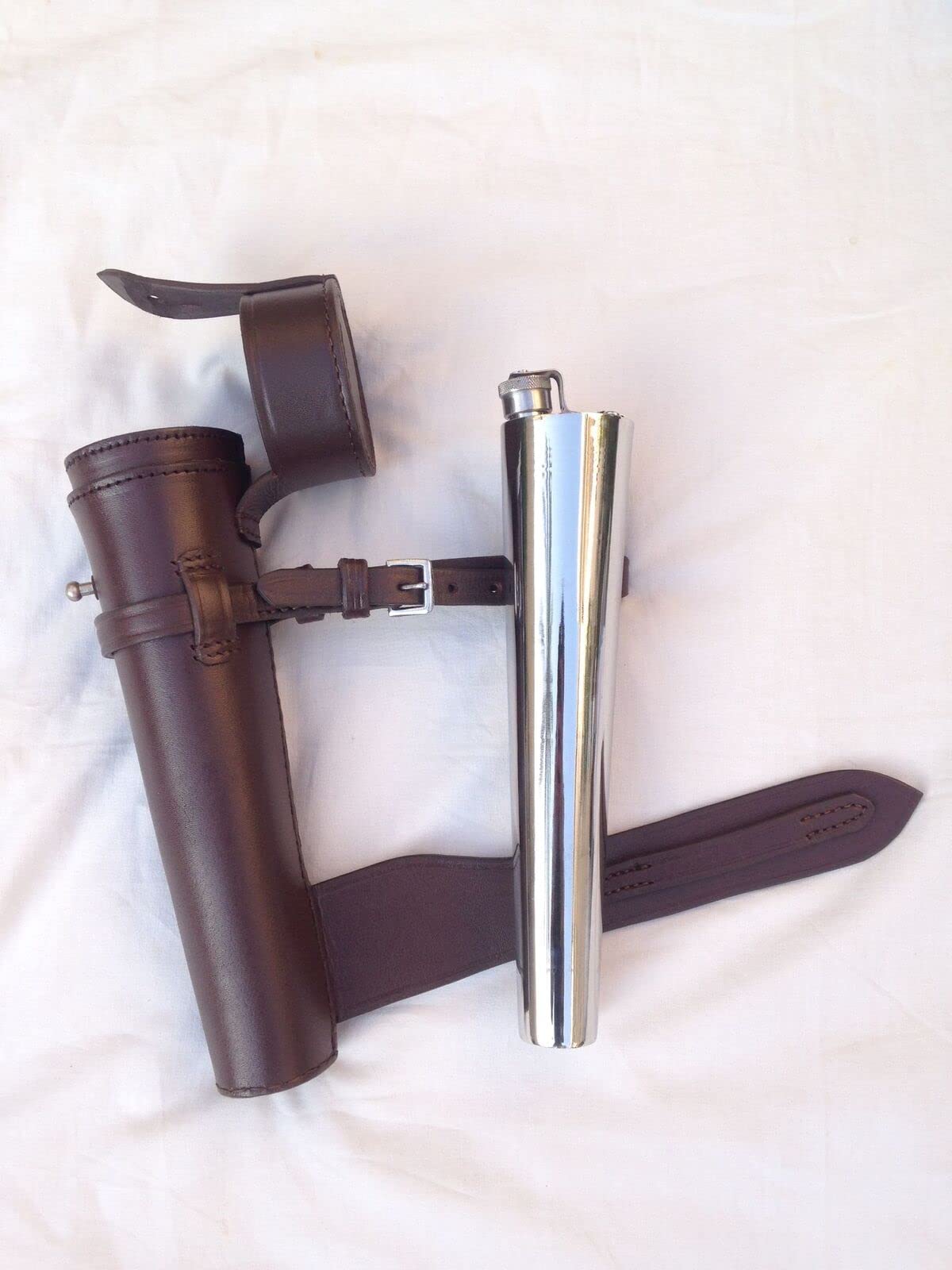 Horse Saddle Flask Set Saddle Hip Flask Brown Leather Cased stainless steel baton Saddle Flask Fox Hunting Horse Flask Riding Christmas Gifts For Him Her (Brown)