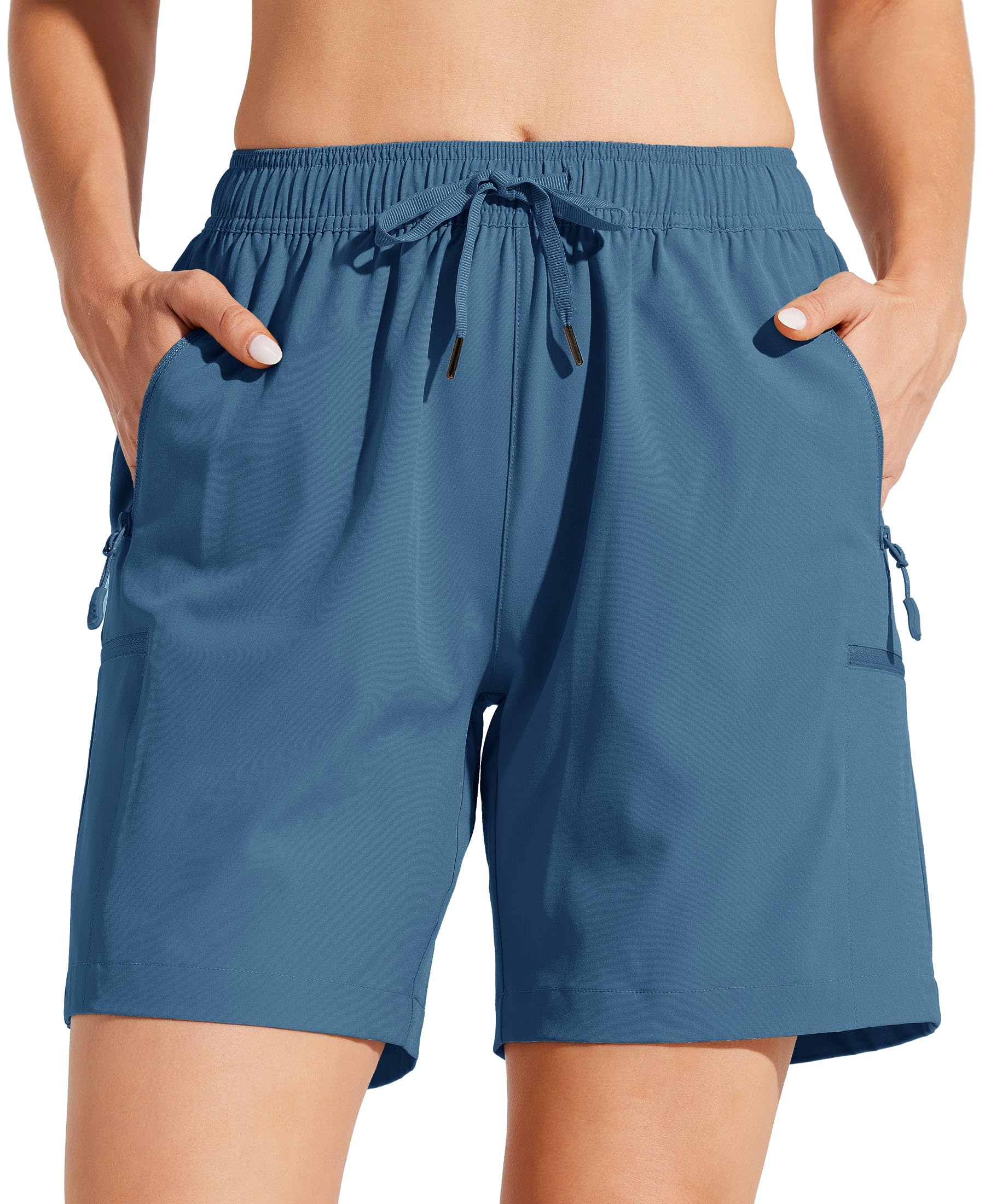 Willit Women's Shorts Hiking Cargo Shorts Quick Dry Golf Active Athletic Shorts 7" Lightweight Summer Shorts with Pockets Ocean Blue L
