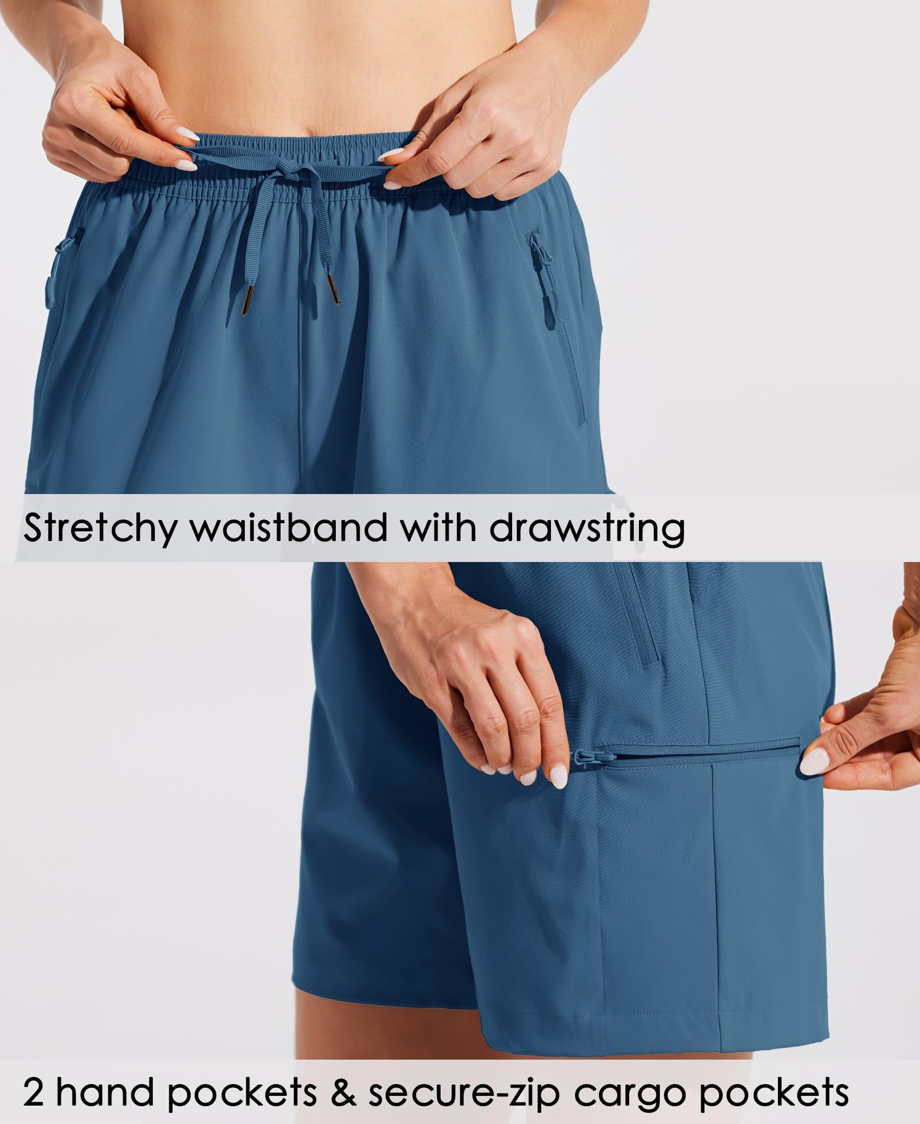Willit Women's Shorts Hiking Cargo Shorts Quick Dry Golf Active Athletic Shorts 7" Lightweight Summer Shorts with Pockets Ocean Blue L