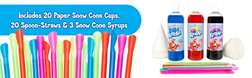 Kool-Aid Snow Cone Syrup Party Kit, Shaved Ice, Comes With Straws, Cups, Spoons, Flavors Of Tropical Punch, Grape, Blue Raspberry, Fun For Kids, Celebrations, Gifting, Multicolor