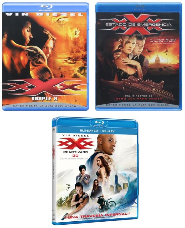 XXX 3-Movie Blu-ray Collection: XXX (Vin Diesel, Blu-ray) / XXX: State of the Union (Ice Cube, Blu-ray) / XXX: The Return of Xander Cage (Vin Diesel, Blu-ray 3D + Blu-ray) [Spanish Artwork]