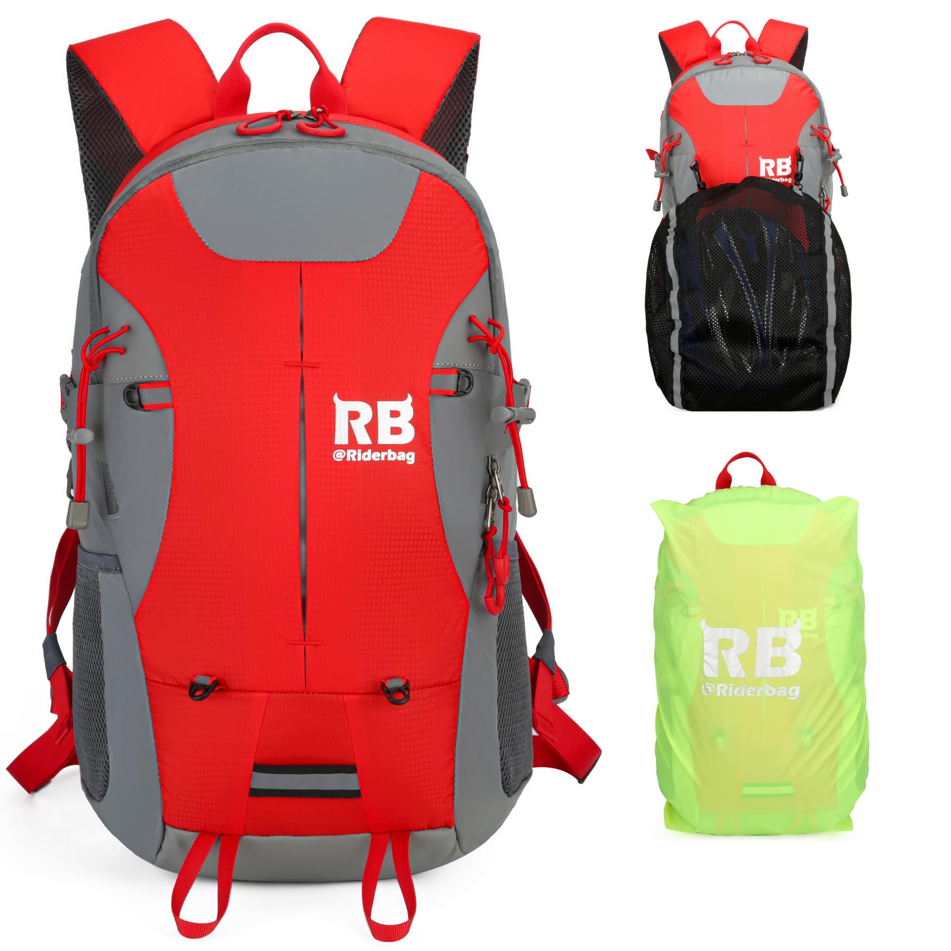riderbag Reflective Motorcycle Backpack 35L, Lightweight Water-Resistant Daypack with Laptop Pocket for Commuting, Biking, and Daily Use – Red